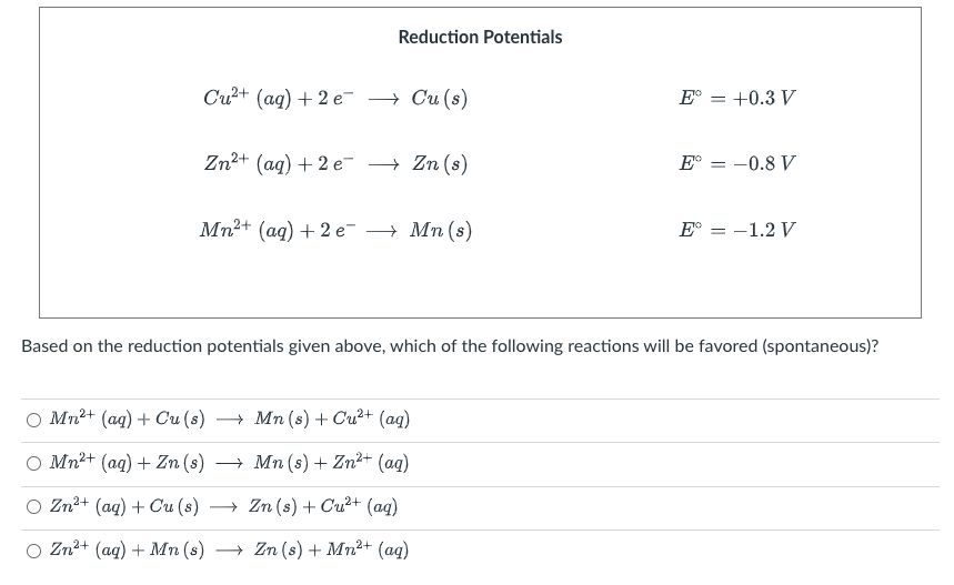 Solved Reduction Potentials | Chegg.com