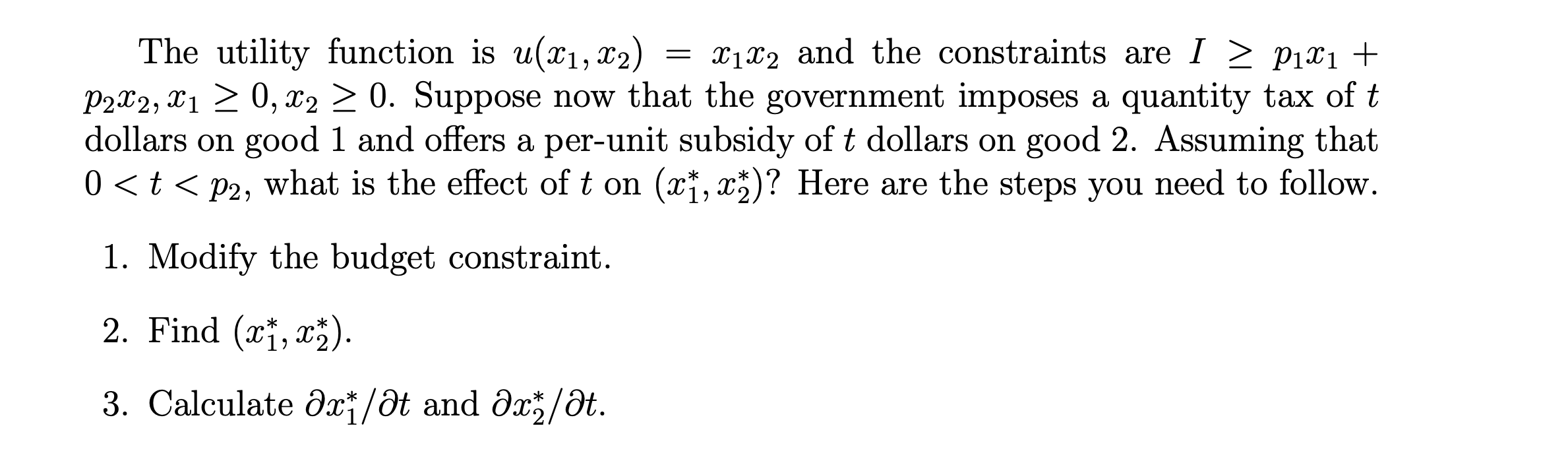 Solved = The utility function is u(x1, x2) X1X2 and the | Chegg.com