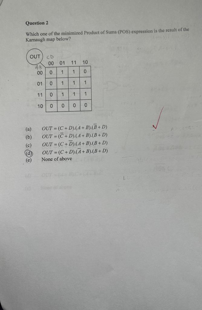 Solved Question 2 Which one of the minimized Product of Sums | Chegg.com