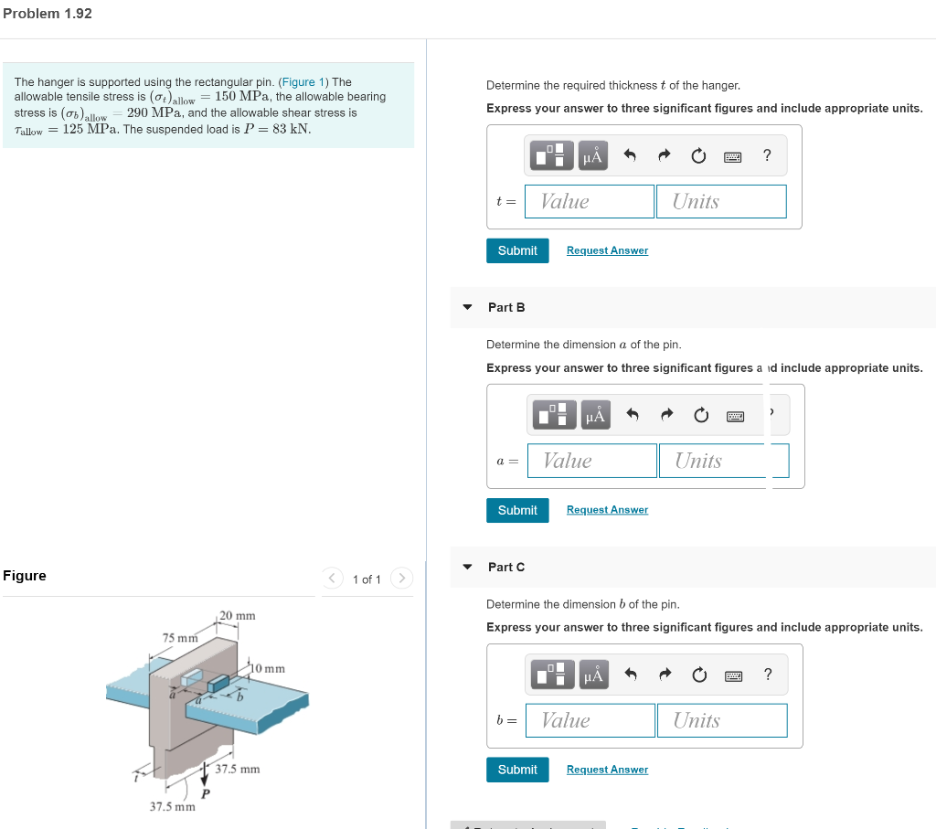 Solved Problem 1.92 The hanger is supported using the | Chegg.com