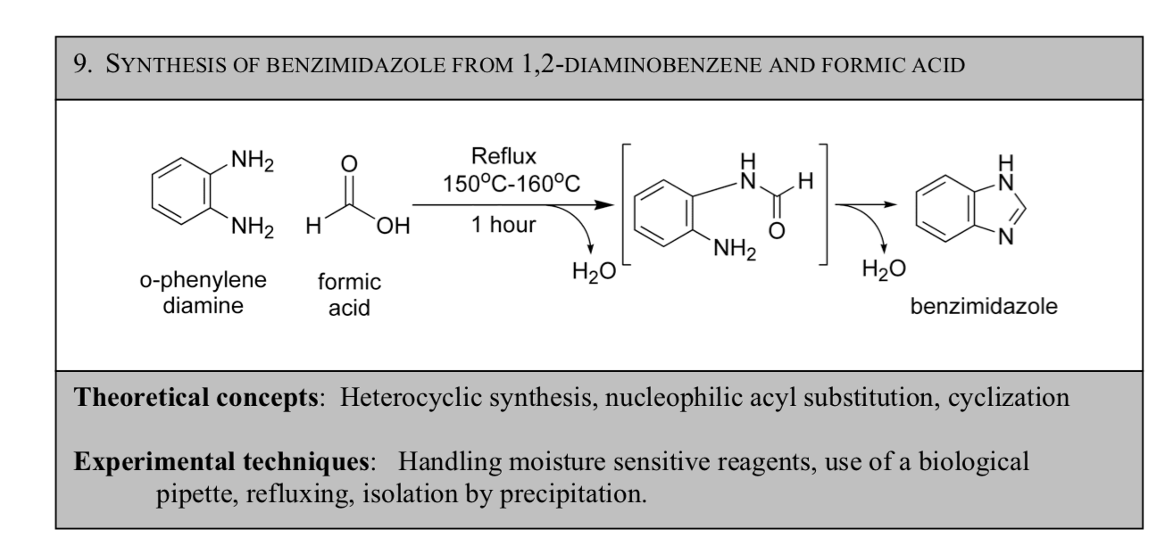 Solved 9. SYNTHESIS OF BENZIMIDAZOLE FROM 1,2-DIAMINOBENZENE | Chegg.com