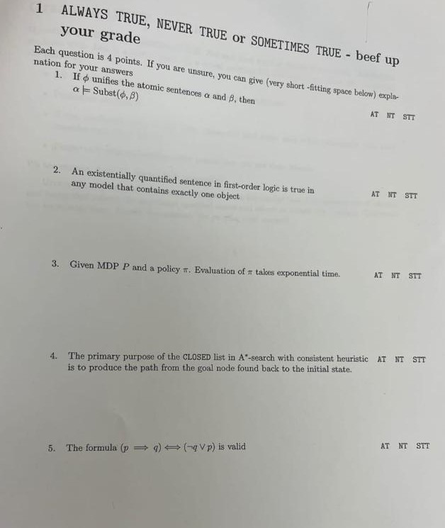 Solved 1 ﻿ALWAYS TRUE, NEVER TRUE or SOMETIMES TRUE - ﻿beef | Chegg.com