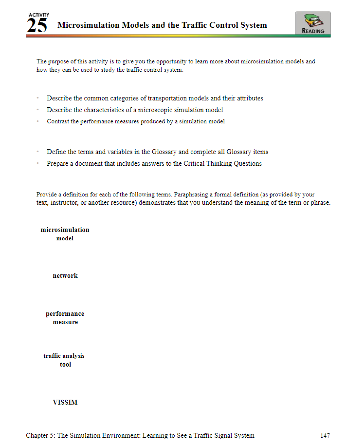 Solved ACTIVITY 25 Microsimulation Models and the Traffe | Chegg.com