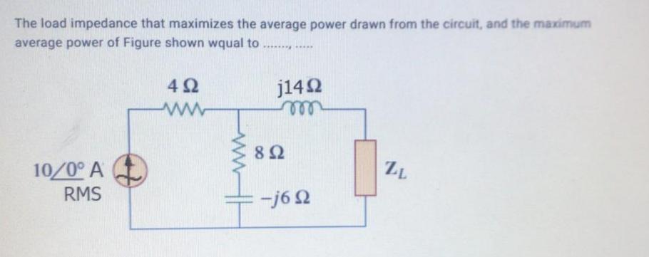 Solved The load impedance that maximizes the average power | Chegg.com