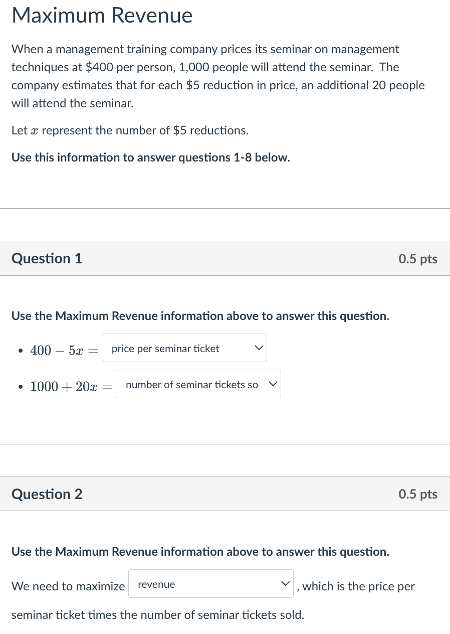 Solved Use the Maximum Revenue information above to answer | Chegg.com