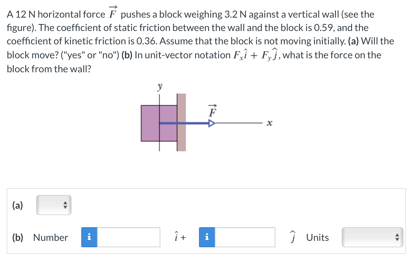 Solved A 12N horizontal force vec(F) pushes a block | Chegg.com Solved A 12N horizontal force vec(F) pushes a block | Chegg.com