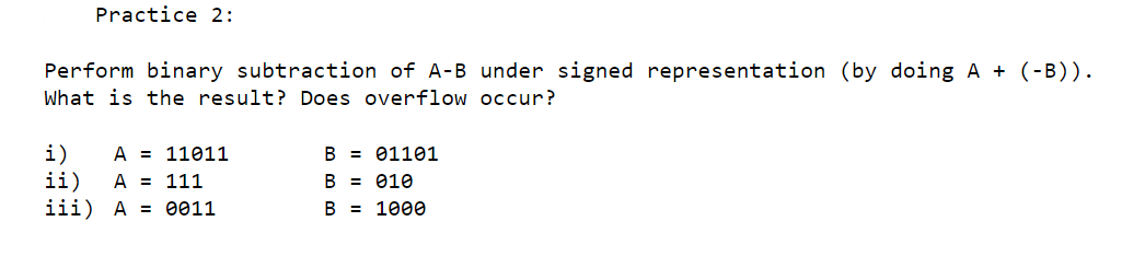 Solved Perform Binary Subtraction Of A−b Under Signed 8707