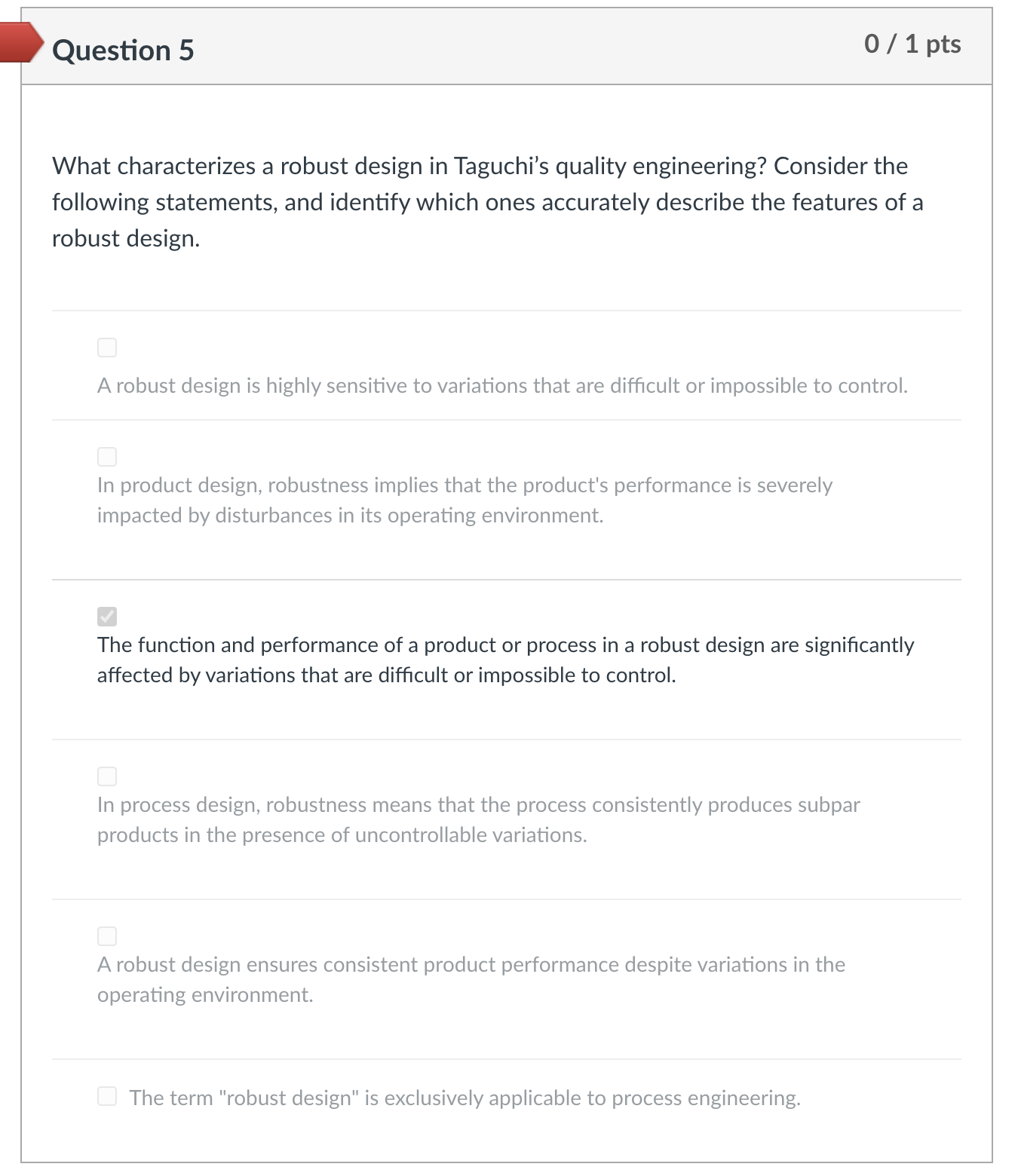 Solved What characterizes a robust design in Taguchi's | Chegg.com