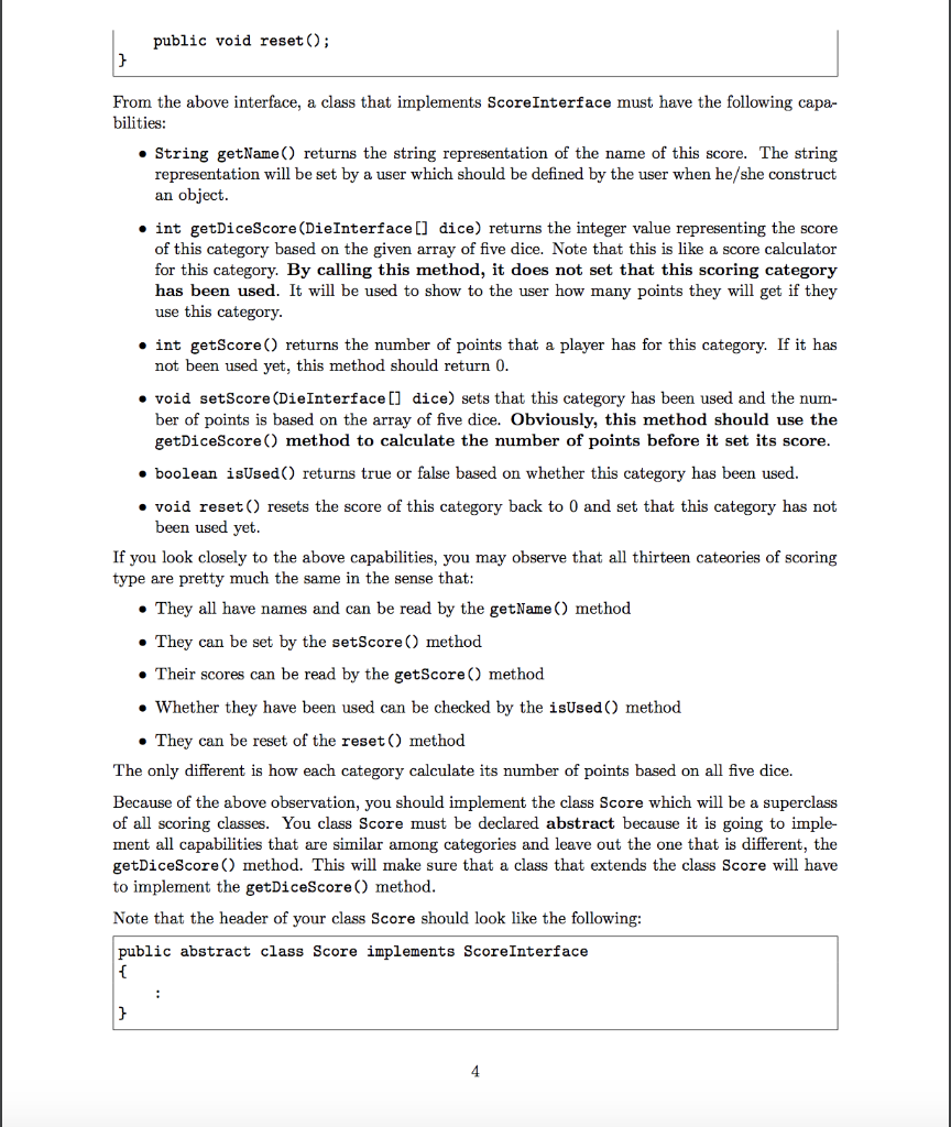 Project 4 - Yahtzee (Object-Oriented Programming) CS | Chegg.com