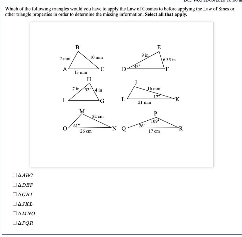 Which of the following triangles would you have to | Chegg.com