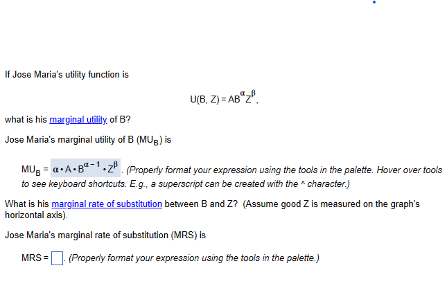 Solved If Jose ﻿Maria's utility function isUpper U left | Chegg.com