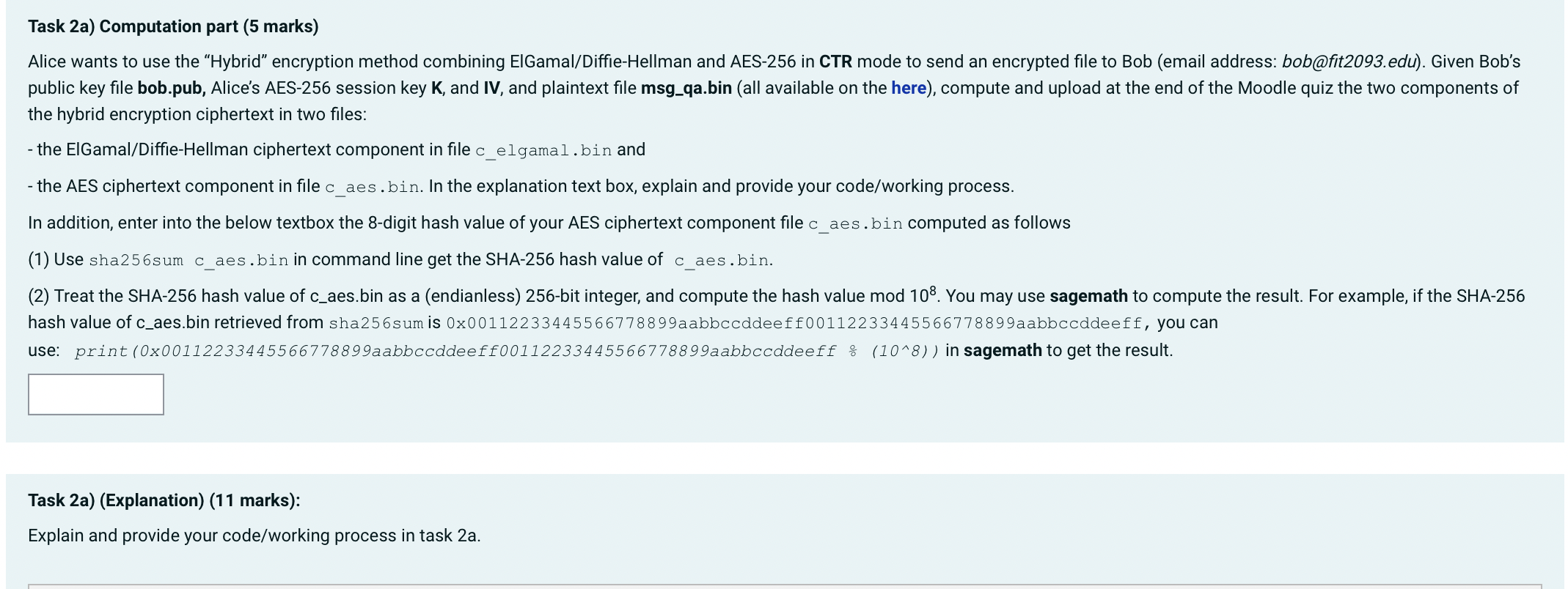 Solved Task 2a) Computation part (5 marks) Alice wants to | Chegg.com