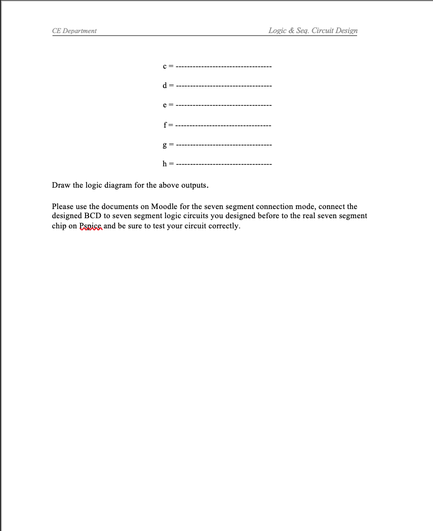 Solved CE Department Logic & Seq. Circuit Design Digital | Chegg.com