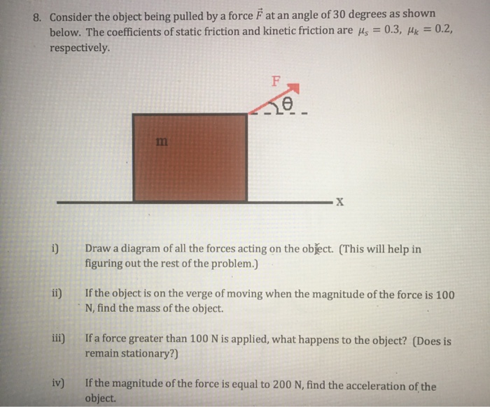 Solved Consider The Object Being Pulled By A Force F At An