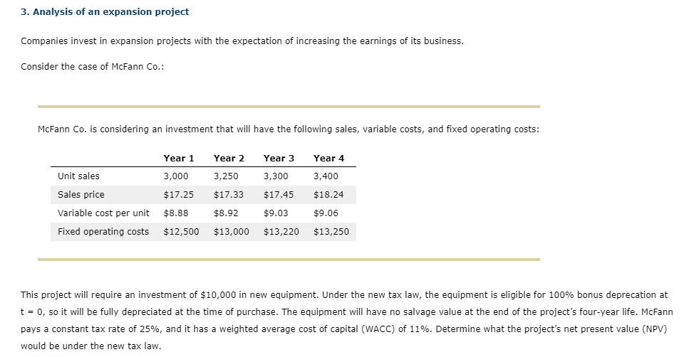 Solved 3. Analysis of an expansion project Companies invest | Chegg.com