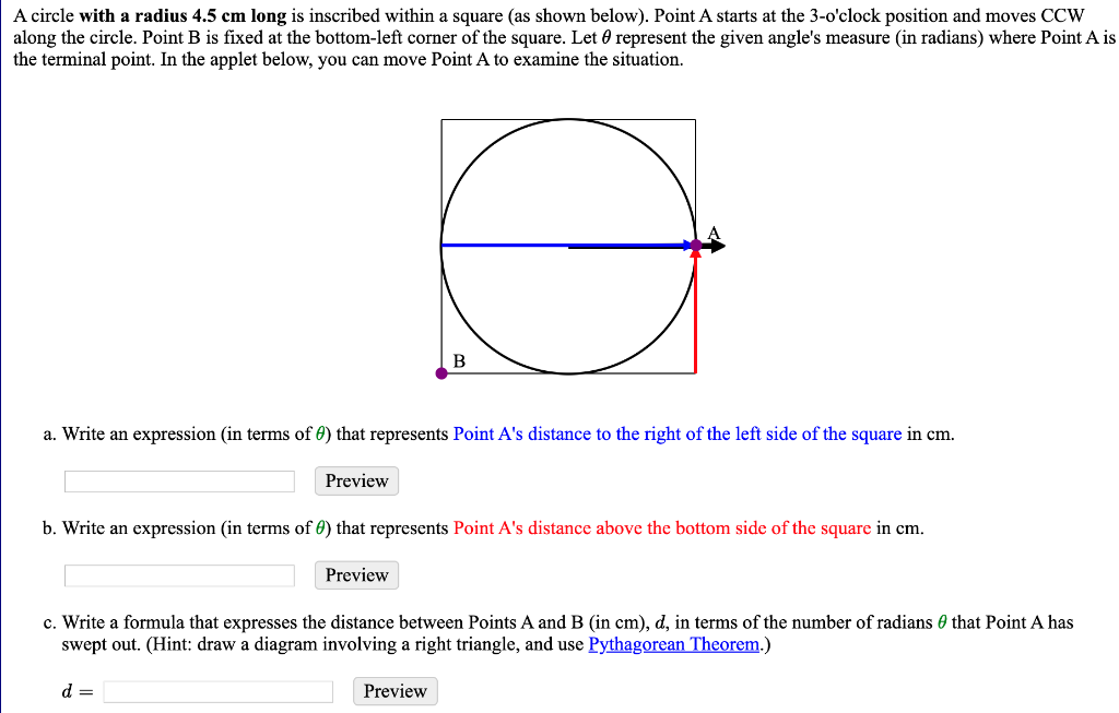 Solved A circle with a radius 4.5 cm long is inscribed | Chegg.com