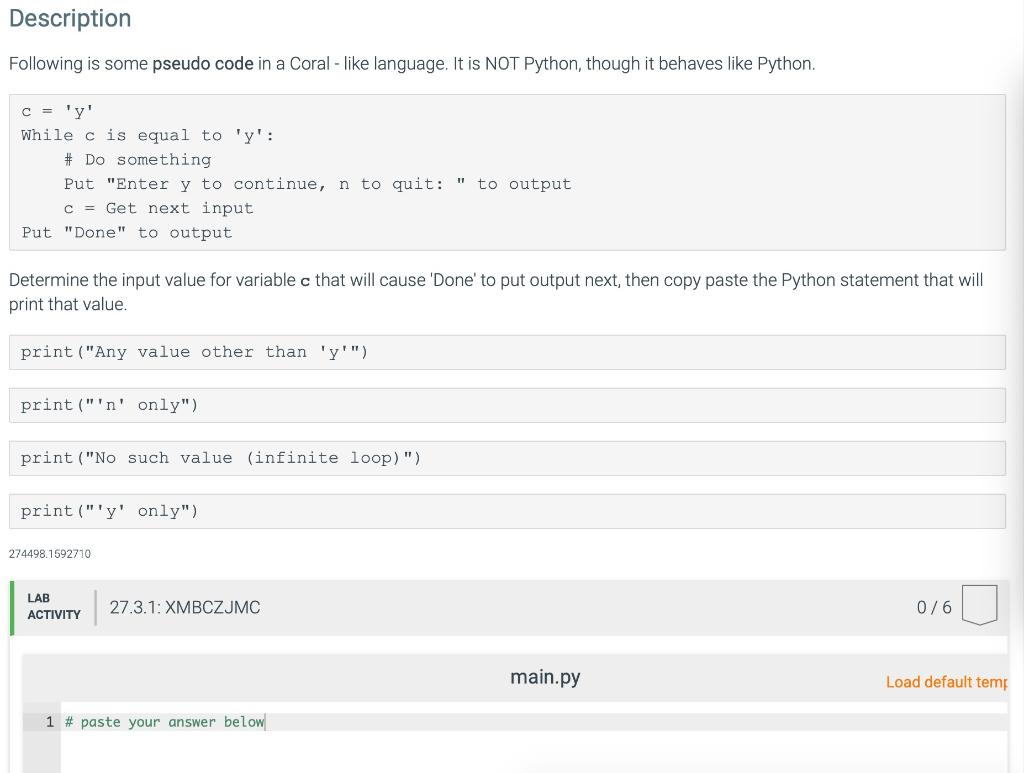 Solved Description Following is some pseudo code in a Coral | Chegg.com