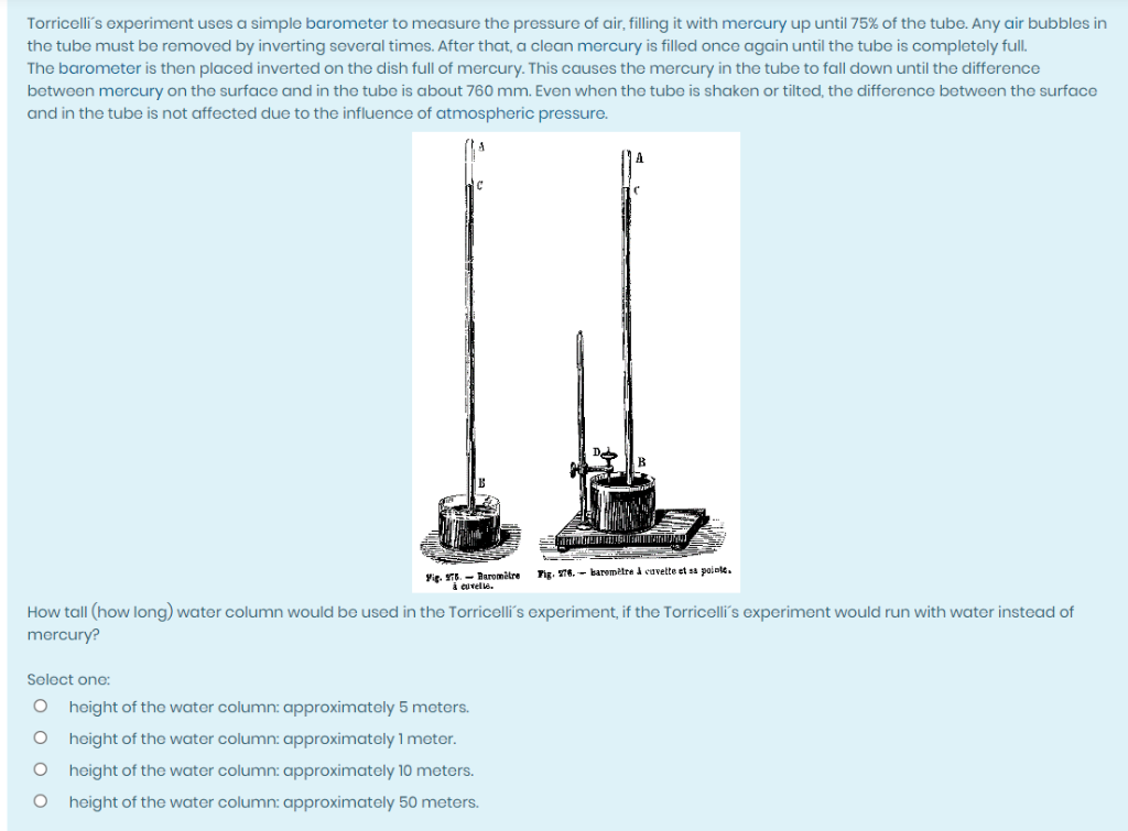 Solved Torricelli's experiment uses a simple barometer to | Chegg.com