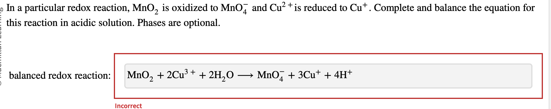 Solved In a particular redox reaction, MnO2 ﻿is oxidized to | Chegg.com