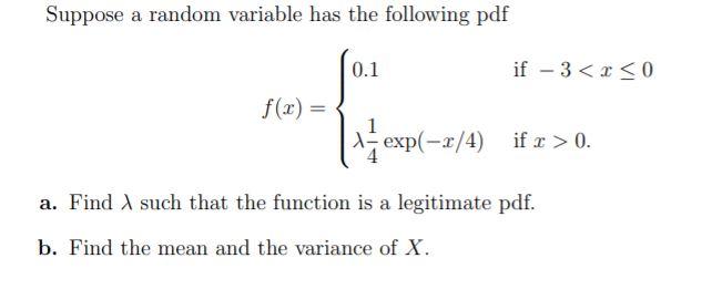 Solved Suppose a random variable has the following pdf 0.1 | Chegg.com