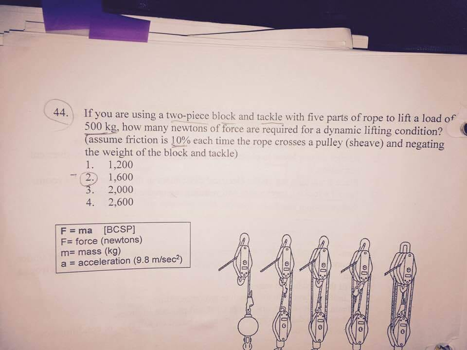 Solved 44.) If you are using a two-piece block and tackle | Chegg.com