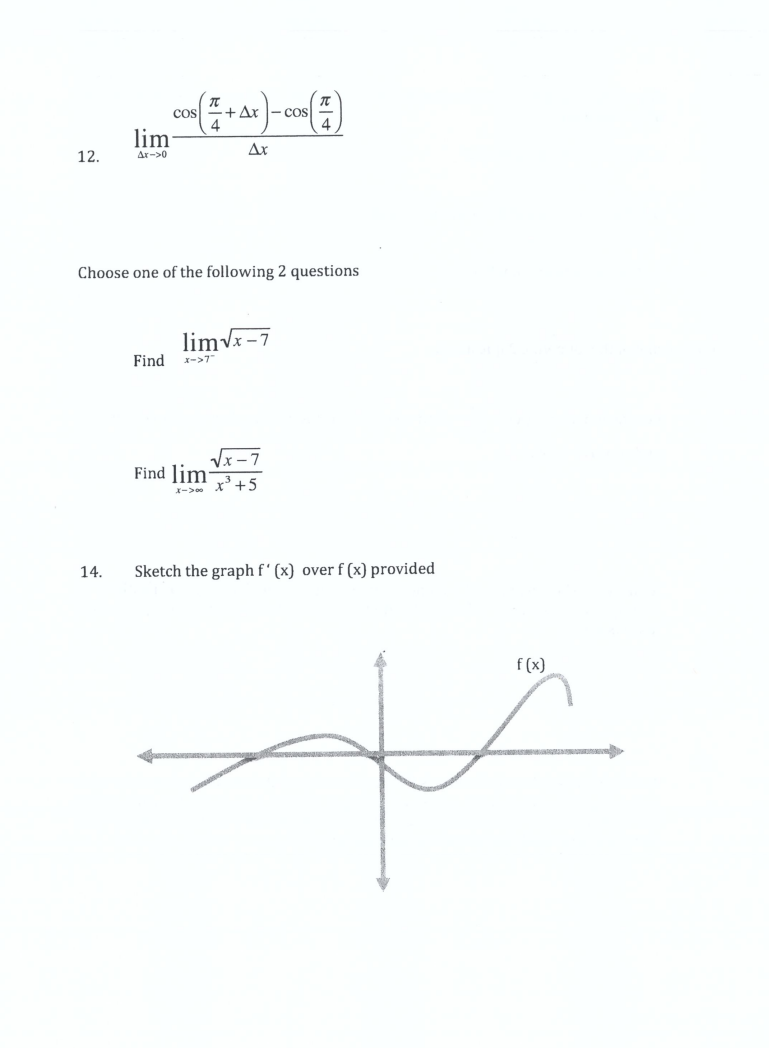 Solved COS TT + Ax 4 COS TT 4 lim 12. Ar-> Choose one of the | Chegg.com