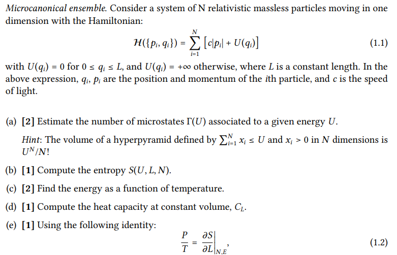 Solved Microcanonical ensemble. Consider a system of N | Chegg.com
