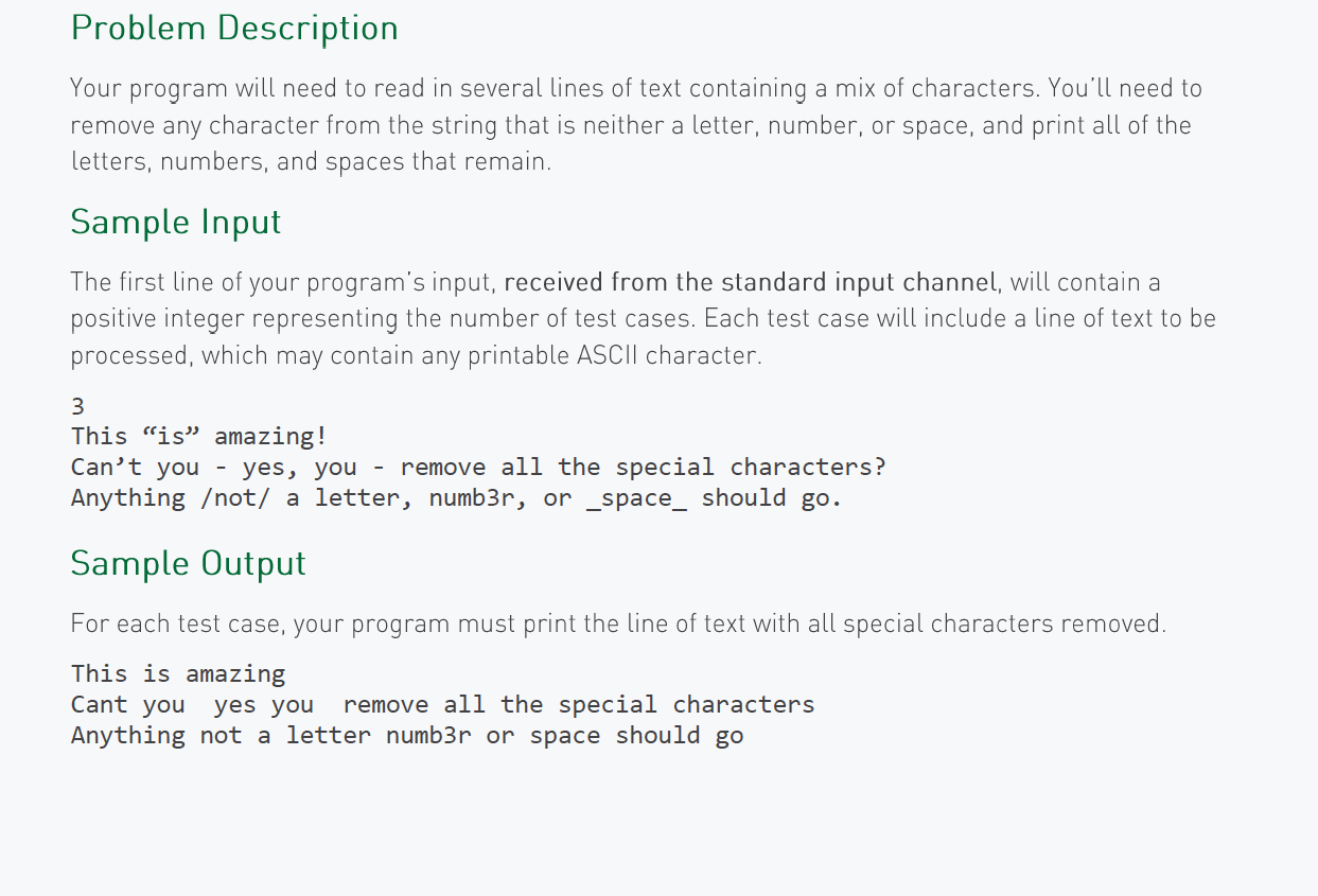 Solved Problem Description Your program will need to read in | Chegg.com