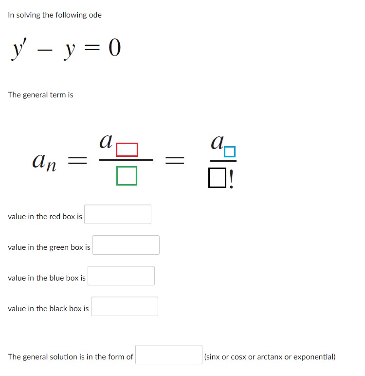 Solved In solving the following odey'-y=0The general term | Chegg.com