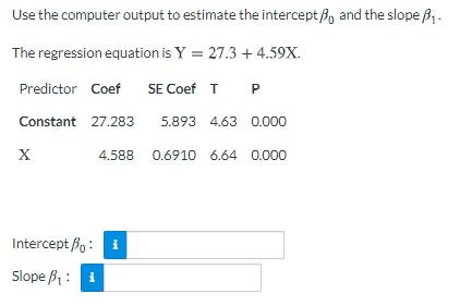 Solved Use the computer output to estimate the intercept fo | Chegg.com