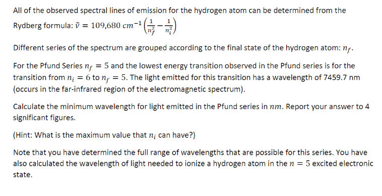 Solved All of the observed spectral lines of emission for | Chegg.com