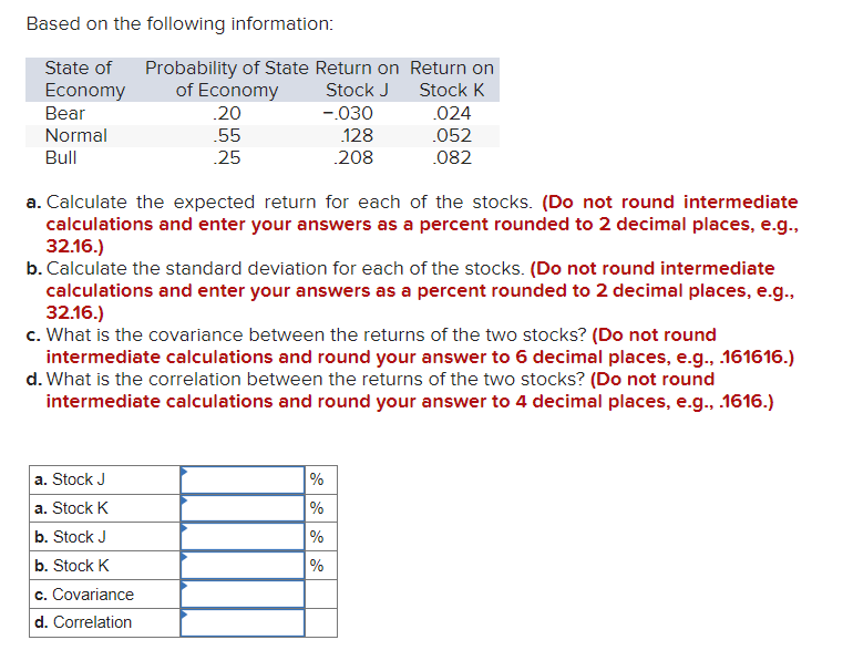 Solved Based on the following information: State of Economy | Chegg.com