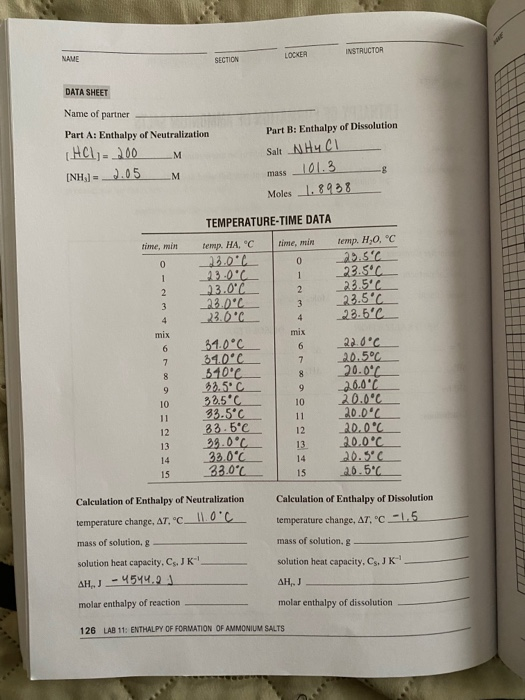Solved INSTRUCTOR NAME LOCKER SECTION DATA SHEET Name of | Chegg.com