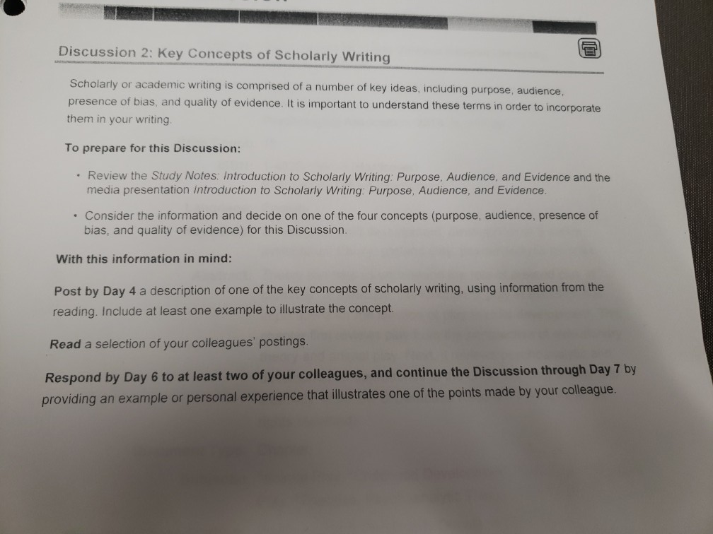 Solved Discussion 2: Key Concepts of Scholarly Writing | Chegg.com