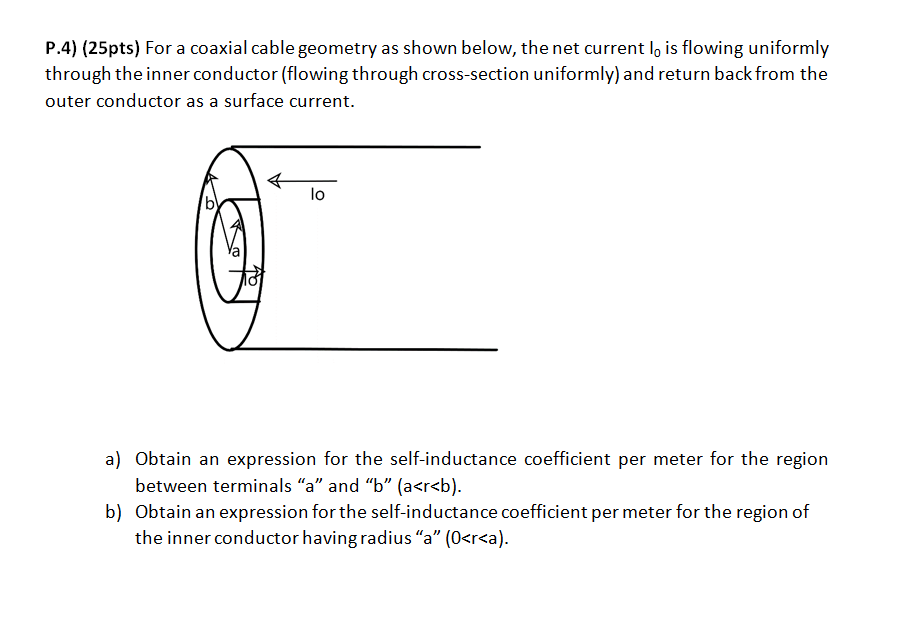 Solved P.4) (25pts) ﻿For a coaxial cable geometry as shown | Chegg.com