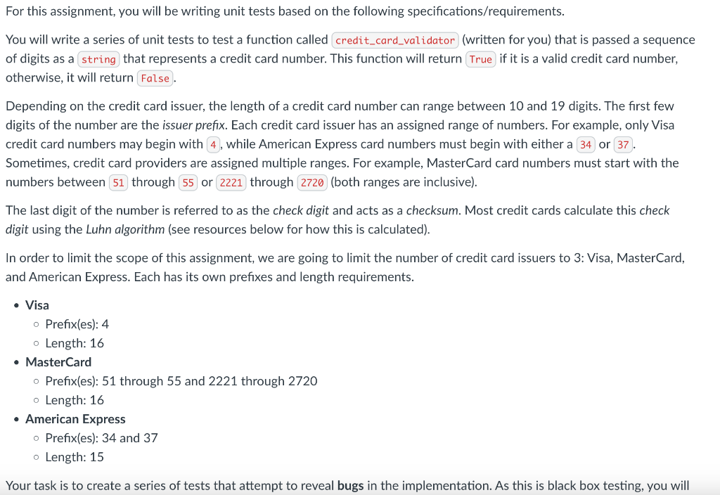 Solved You will write a series of unit tests to test a | Chegg.com