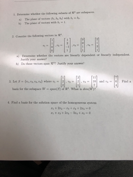 Solved 1. Determine whether the following subsets of R3 are | Chegg.com