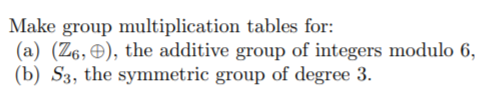 Solved Make group multiplication tables for: (a) (Z6, 9), | Chegg.com