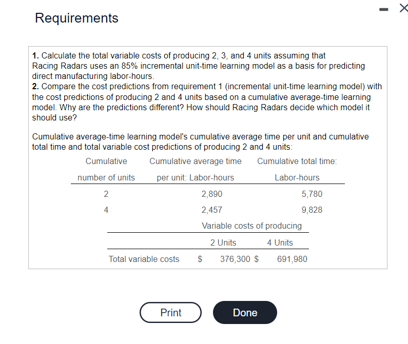Solved Racing Radars manufactures radar systems. It has just | Chegg.com