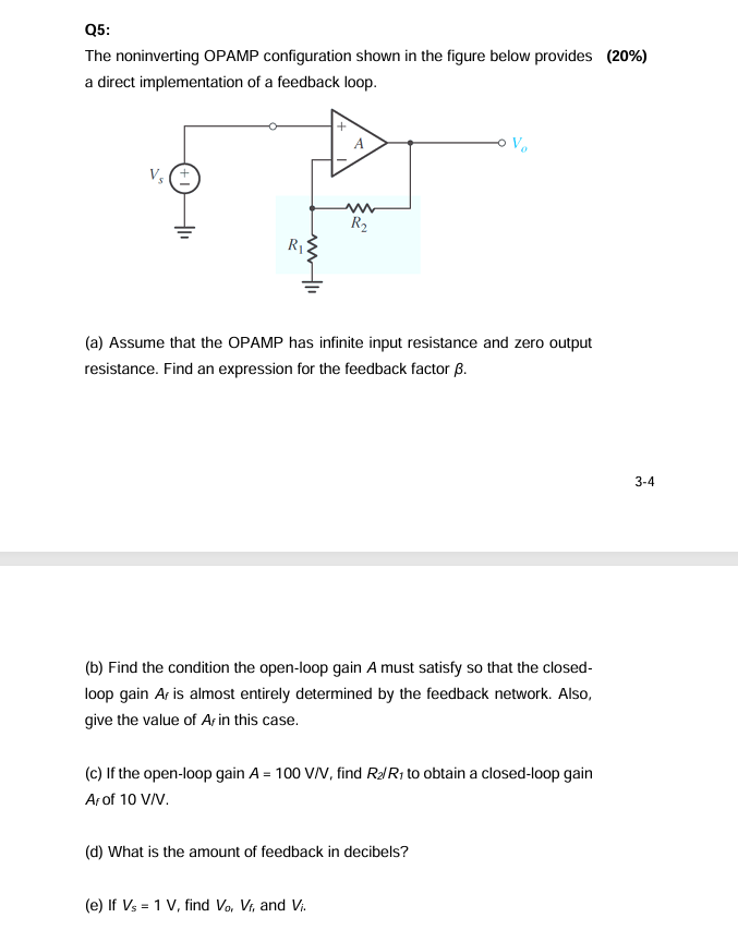 Solved Q5:The noninverting OPAMP configuration shown in ﻿the | Chegg.com