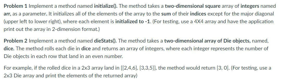 Solved Problem 1 Implement A Method Named Initialize The Chegg