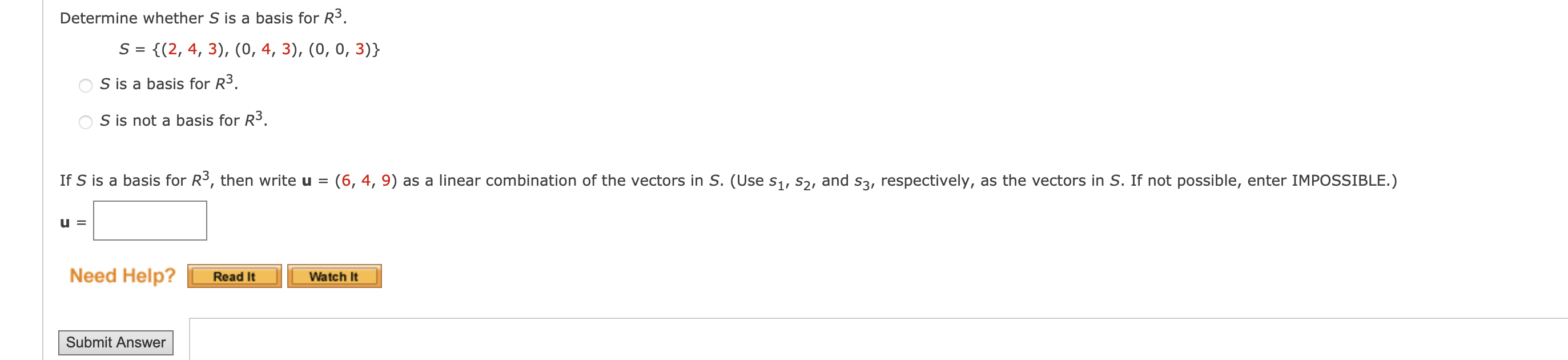 Solved Determine whether S is a basis for R3. | Chegg.com