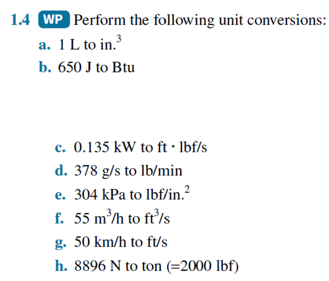 Solved 1 4 WP Perform The Following Unit Conversions A 1 L Chegg