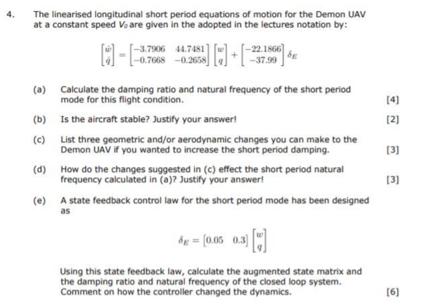4. The linearised longitudinal short period equations | Chegg.com