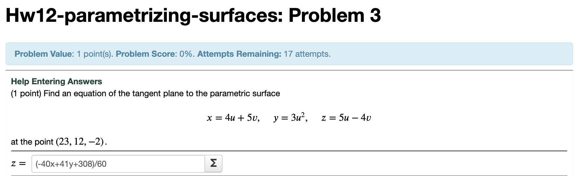 Solved Hw12-parametrizing-surfaces: Problem 3 Problem Value: | Chegg.com