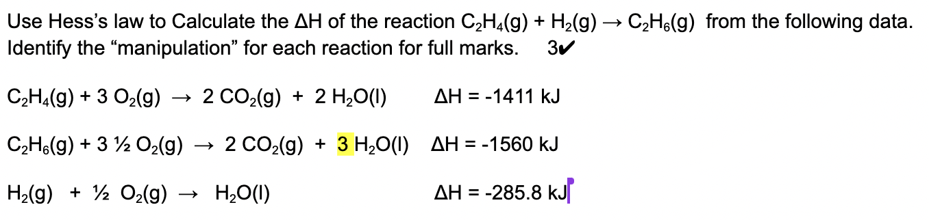 Solved Use Hess's law to Calculate the ΔH of the reaction | Chegg.com