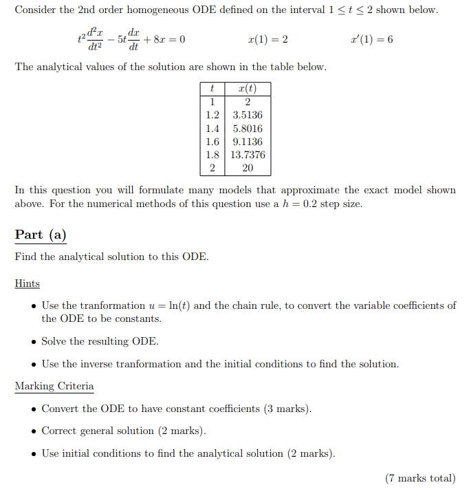 Solved Consider the 2 ﻿nd order homogeneous ODE defined on | Chegg.com