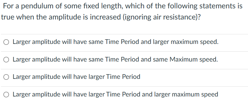 Solved For a pendulum of some fixed length, which of the | Chegg.com