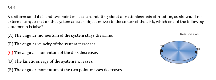 Solved A uniform solid disk and two point masses are | Chegg.com
