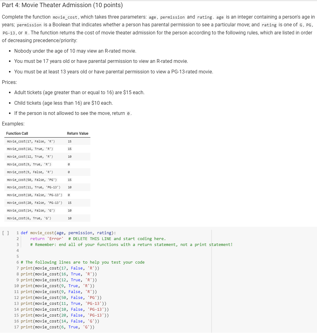 Solved Part 4 Movie Theater Admission 10 Points Complete